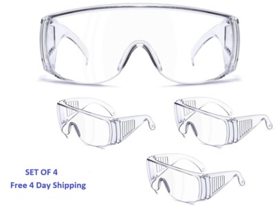 4PK Safety Goggles Clear Protective over EYE Glasses Lab Work Outdoor ...