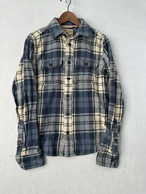Hollister Shacket Mens Small Blue Flannel Button Down Heavy Duty Thick ...