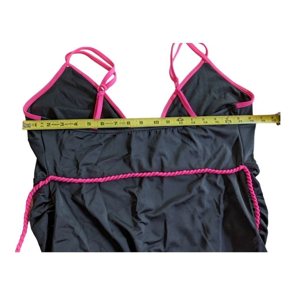ASOS Swim Black with Hot Pink One Piece Belted Swimsuit Size 14 EUC ...