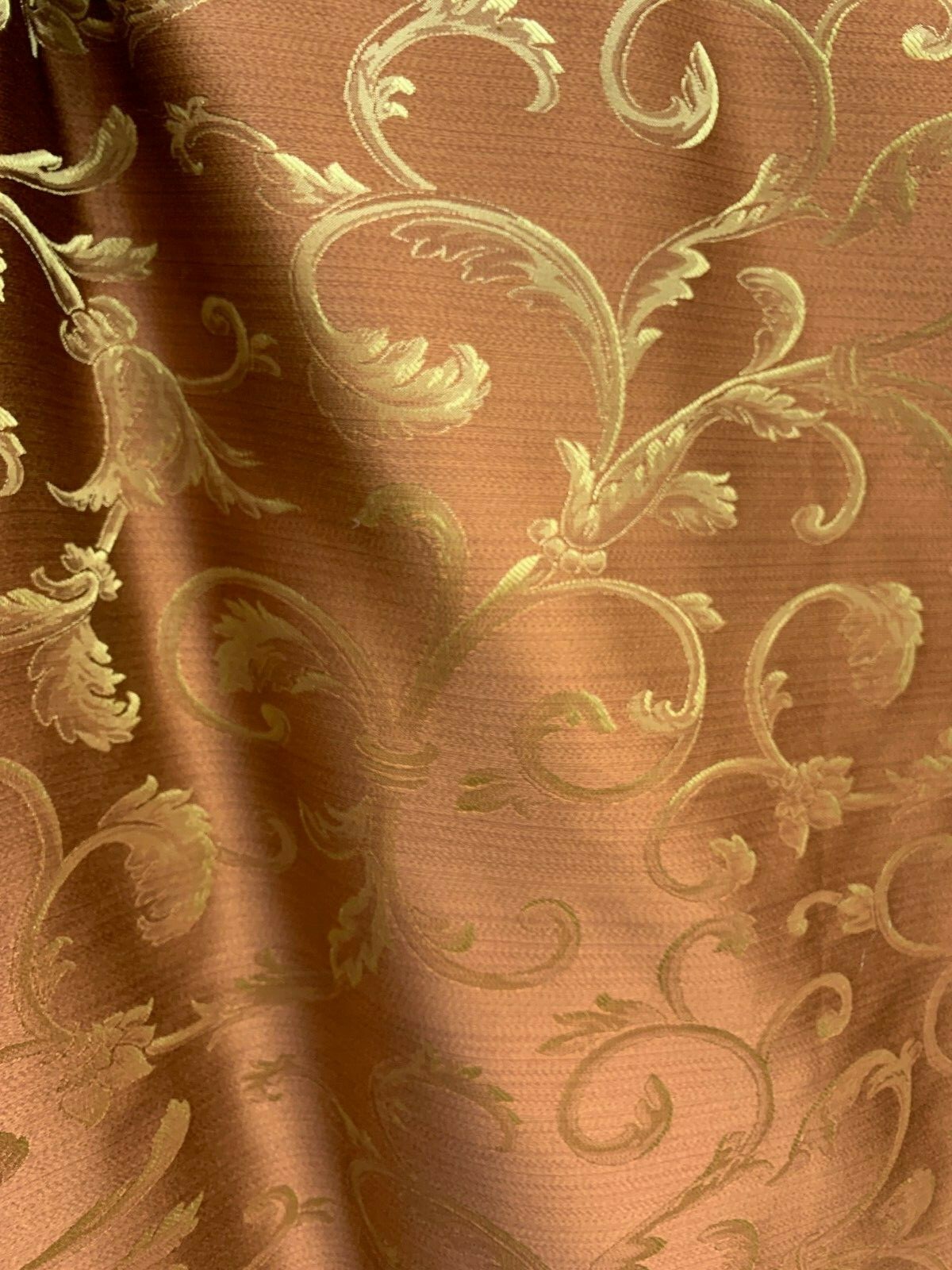COPPER GOLD Brocade Flower Floral Upholstery Drapery Fabric (110 in ...