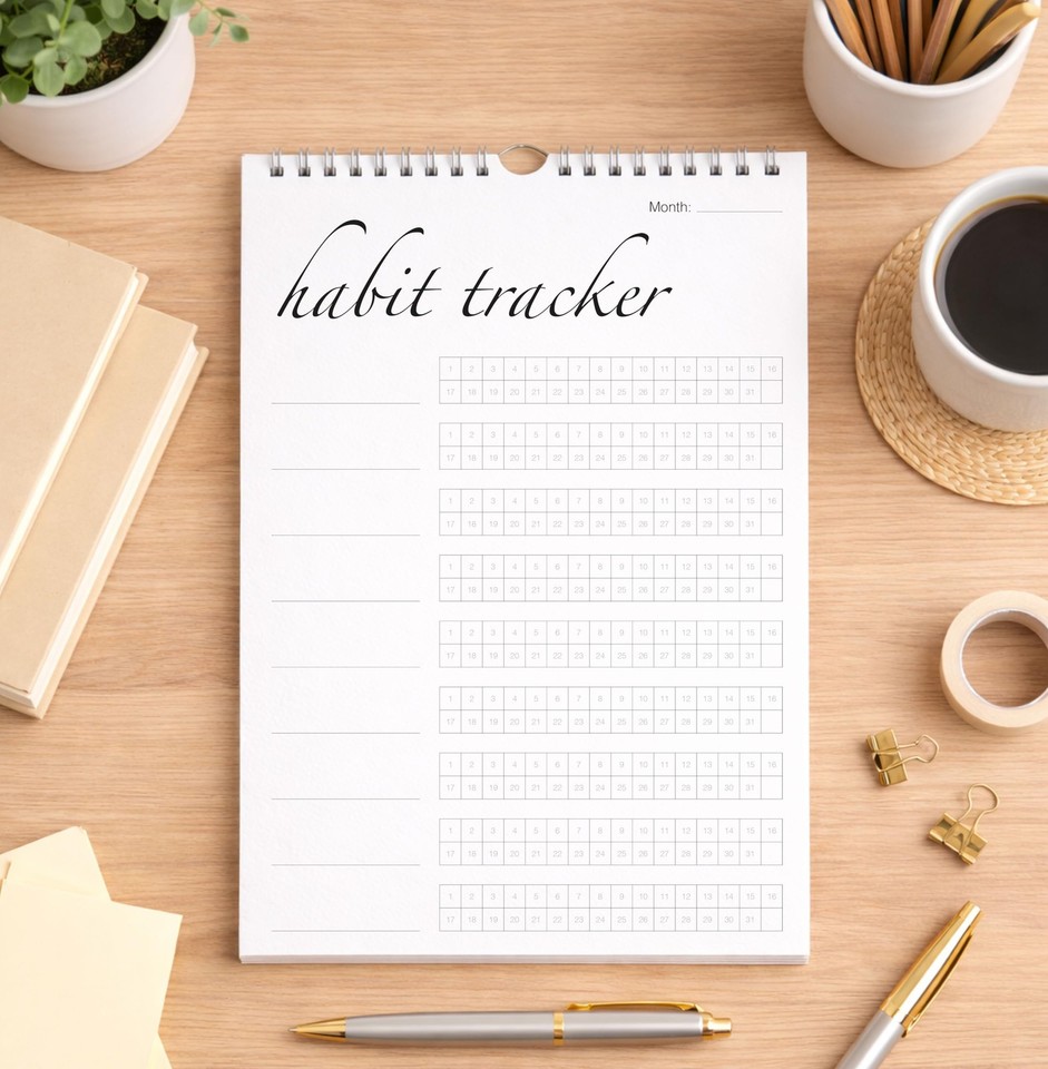Habit Tracker Calendar (Undated 12 Month) with Silver Spiral Bound and ...