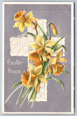 Easter Peace, Daffodils, Floral Cross, Antique Embossed Greetings ...