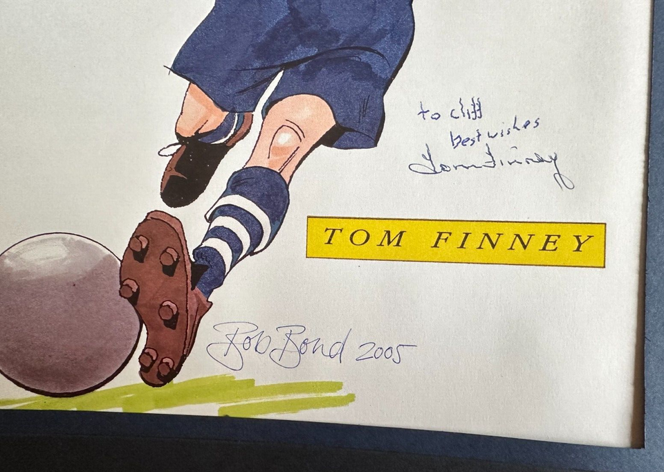 PRESTON NORTH END TOM FINNEY CARICATURE PRINT BY BOB BOND 2005 (SIGNED ...