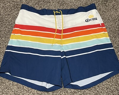 Corona Swim Trunks Mens 3XL Blue Rainbow Striped Lined Board Shorts ...