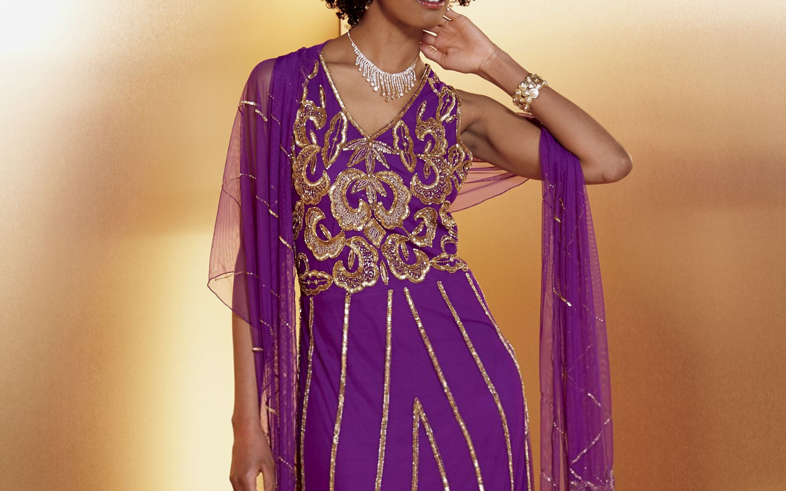 plus size24W Purple Gold Sequined Maraye Gown Dress Ashro (wrap not ...