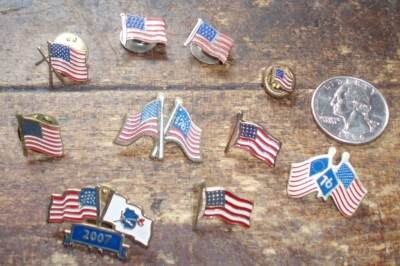 10 VINTAGE ANTIQUE U.S.A. FLAG PIN UNITED STATES PATRIOTIC MILITARY U.S ...