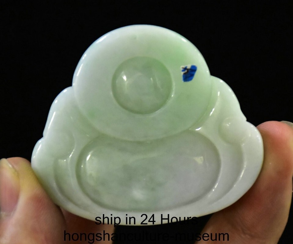 2" Old Chinese Buddhism Emerald Jadeite Happy Laugh Maitreya Buddha ...