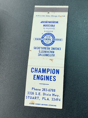 Vintage Florida Matchbook: “Champion Engines” Stuart, FL | eBay