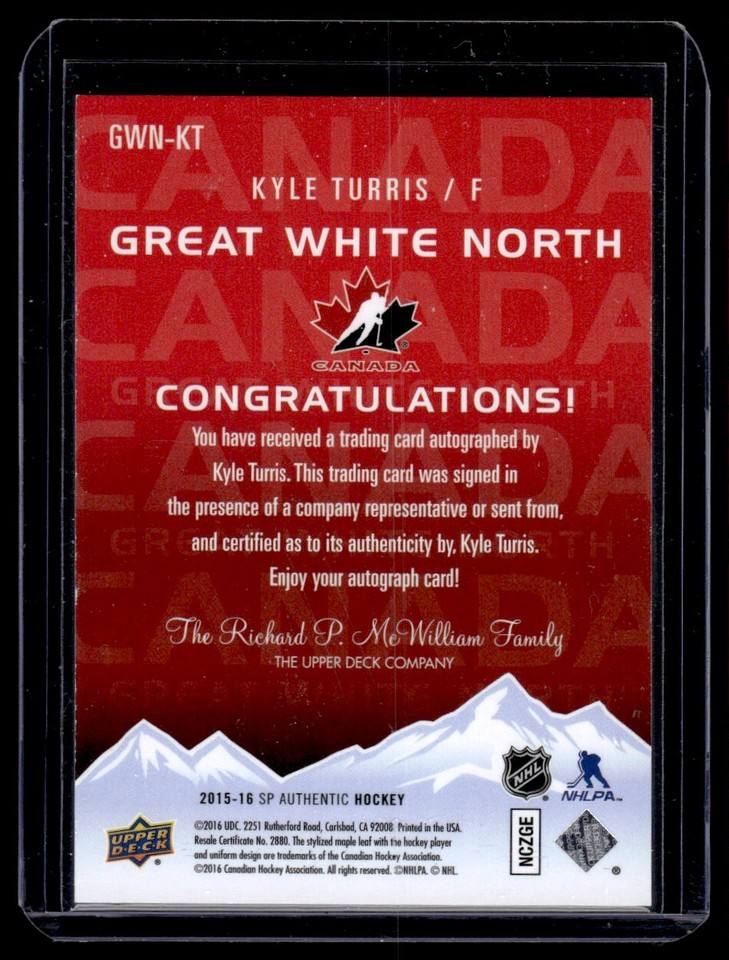 2015-16 SP Authentic Great White North Autographs Kyle Turris Auto ...
