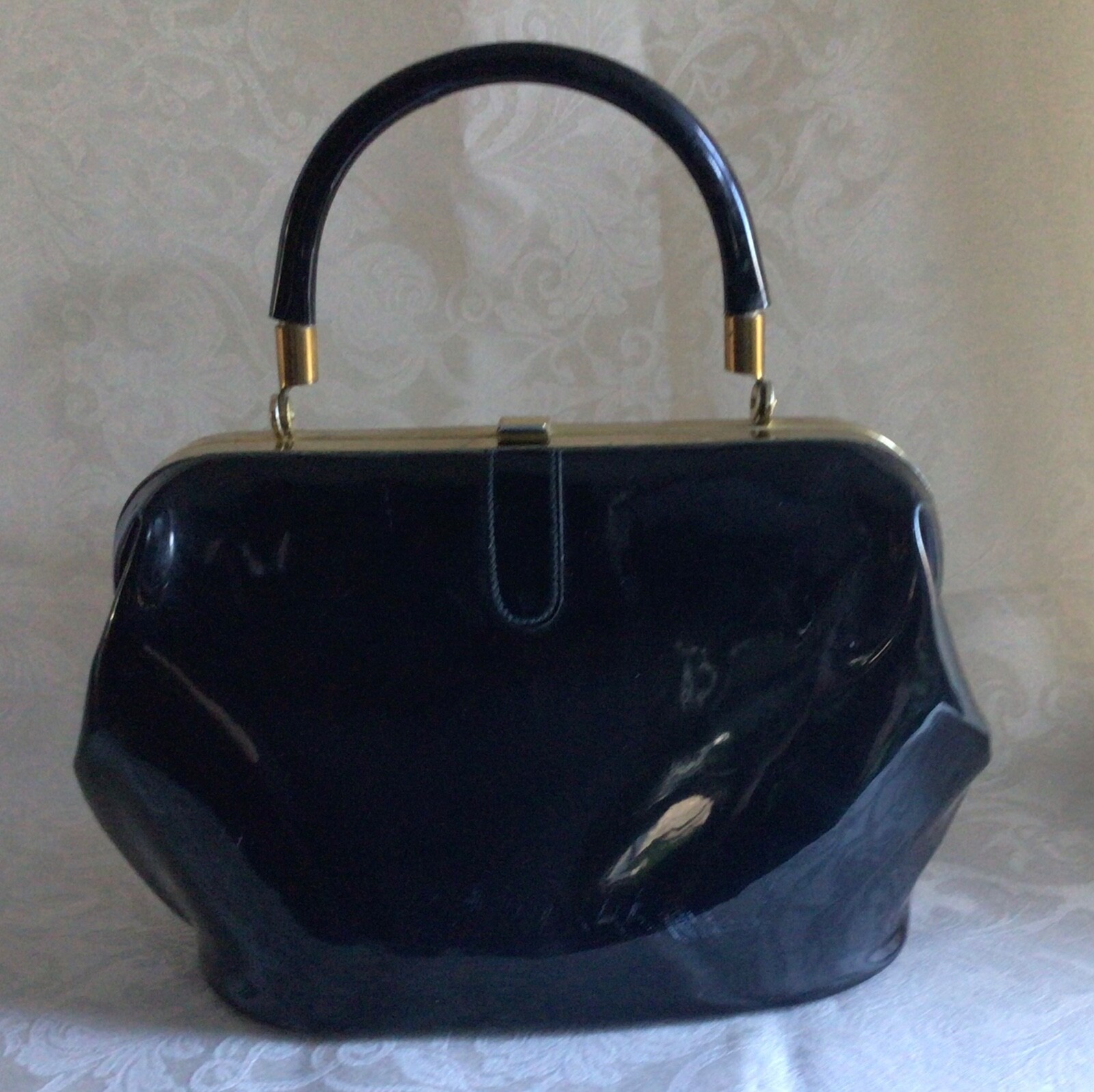 Vintage Black Patent Madison Creation Purse Handbag H… - Gem
