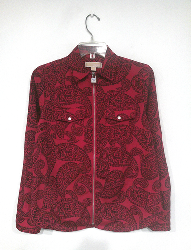 Michael Kors Womens Full Zip Shirt Petite Medium PM Magenta Micro ...