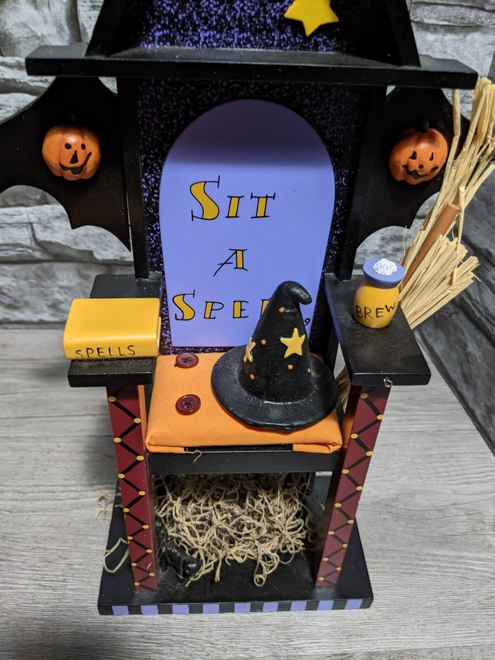 15.25" Wood Sit A Spell Witch Chair Figurine Wall Table Decor Halloween ...