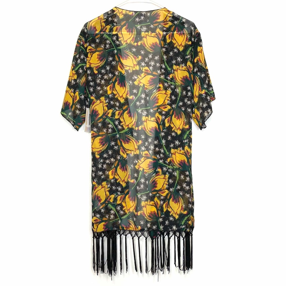 LuLaRoe Women's Size S Monroe Kimono Fringe Cover-Up NWT Yellow/Black ...
