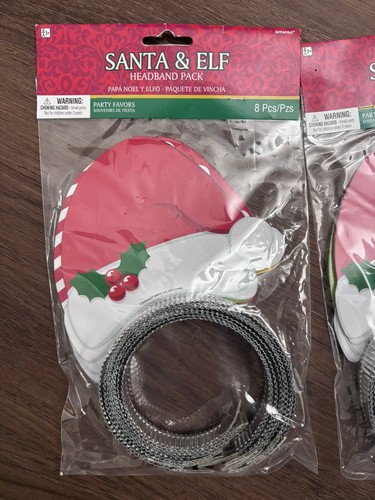 Paper Santa & Elf Hat Headbands 16 Total Favors Adjustable New Amscan ...