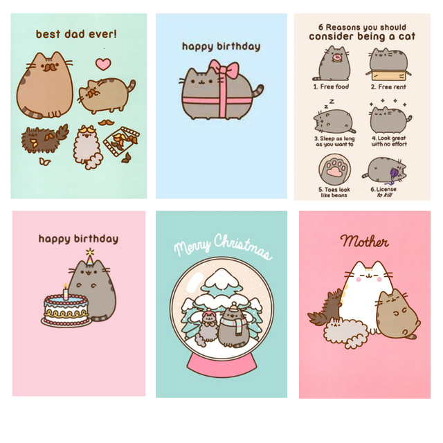 Pusheen Holding Balloons Greeting Card Gift Blank Birthday Comic ...