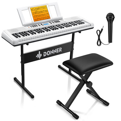 Donner DEK-200 Electronic Keyboard 61 Key 300 Tone With Stand Bench Mic ...