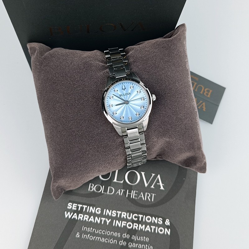Bulova Sutton 96P250 Diamond Blue Dial Quartz Women's Stainless New ...
