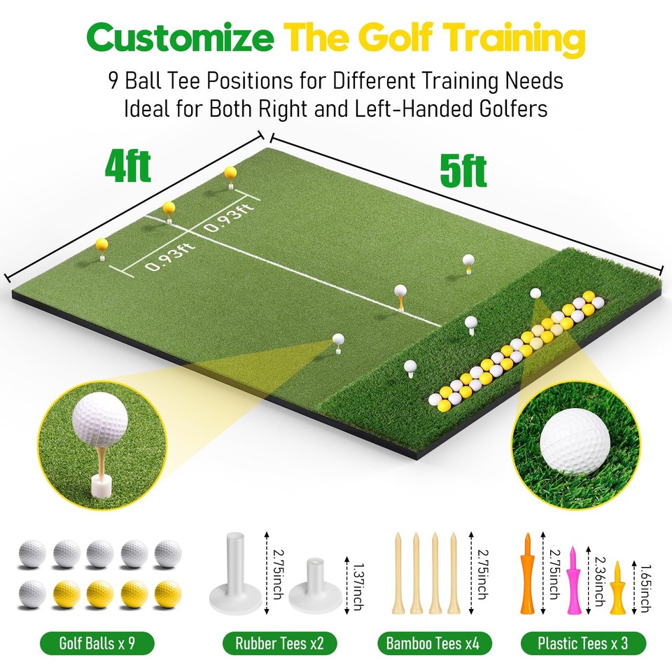 Premium Dual-Turf Golf Mat with Ball Tray, 5x4 FT Golf Hitting Mats ...