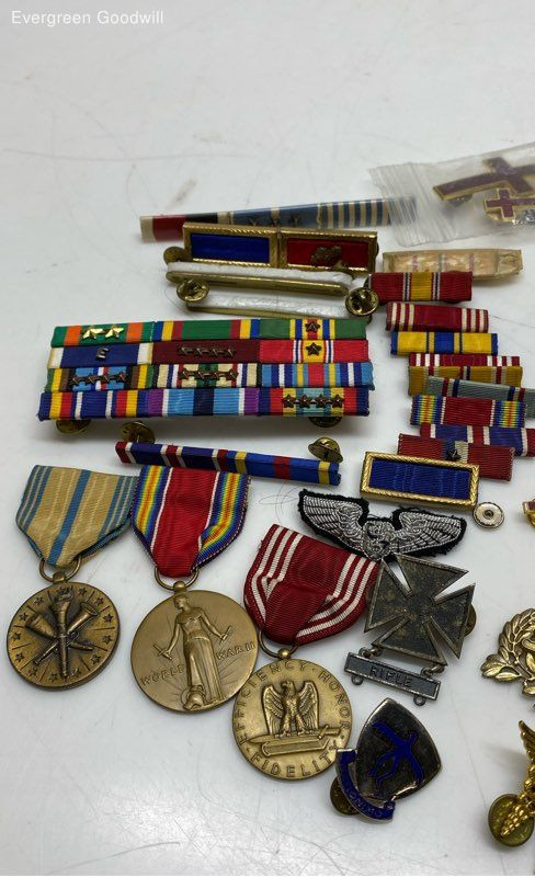 Assorted Lot of Medals, Ribbons, Ribbon Racks, and Pins ( Military, LE ...