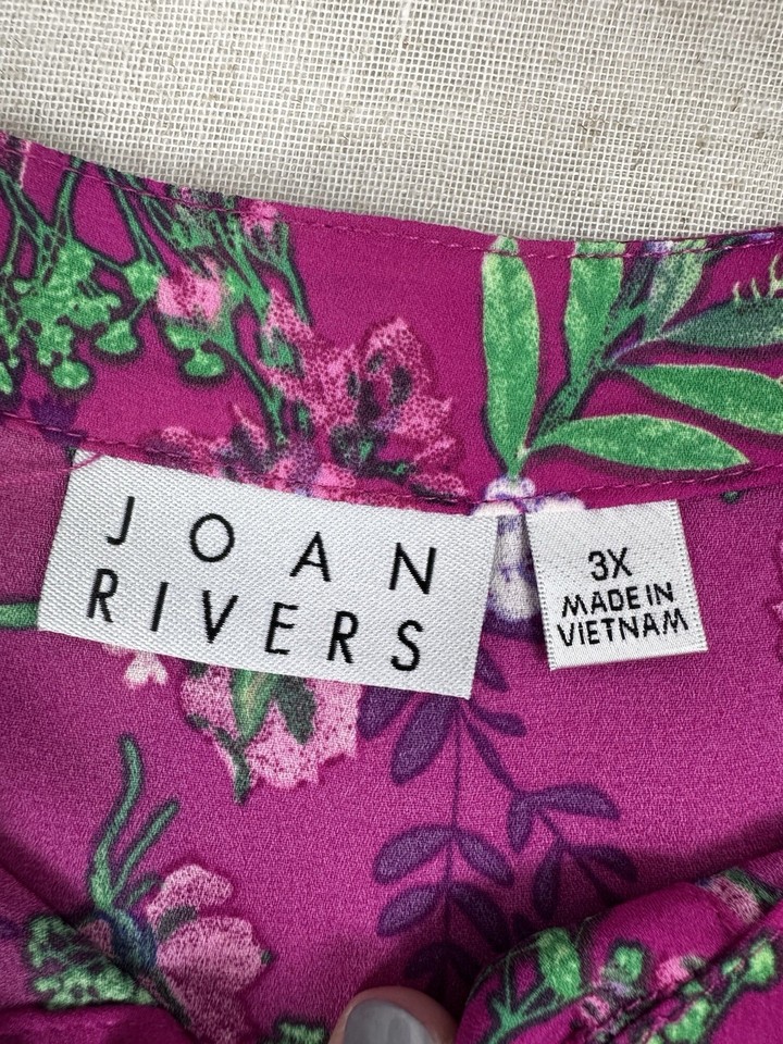 Joan Rivers Blouse Pink Floral Button Up Top Flowy Lightweight A676530 ...