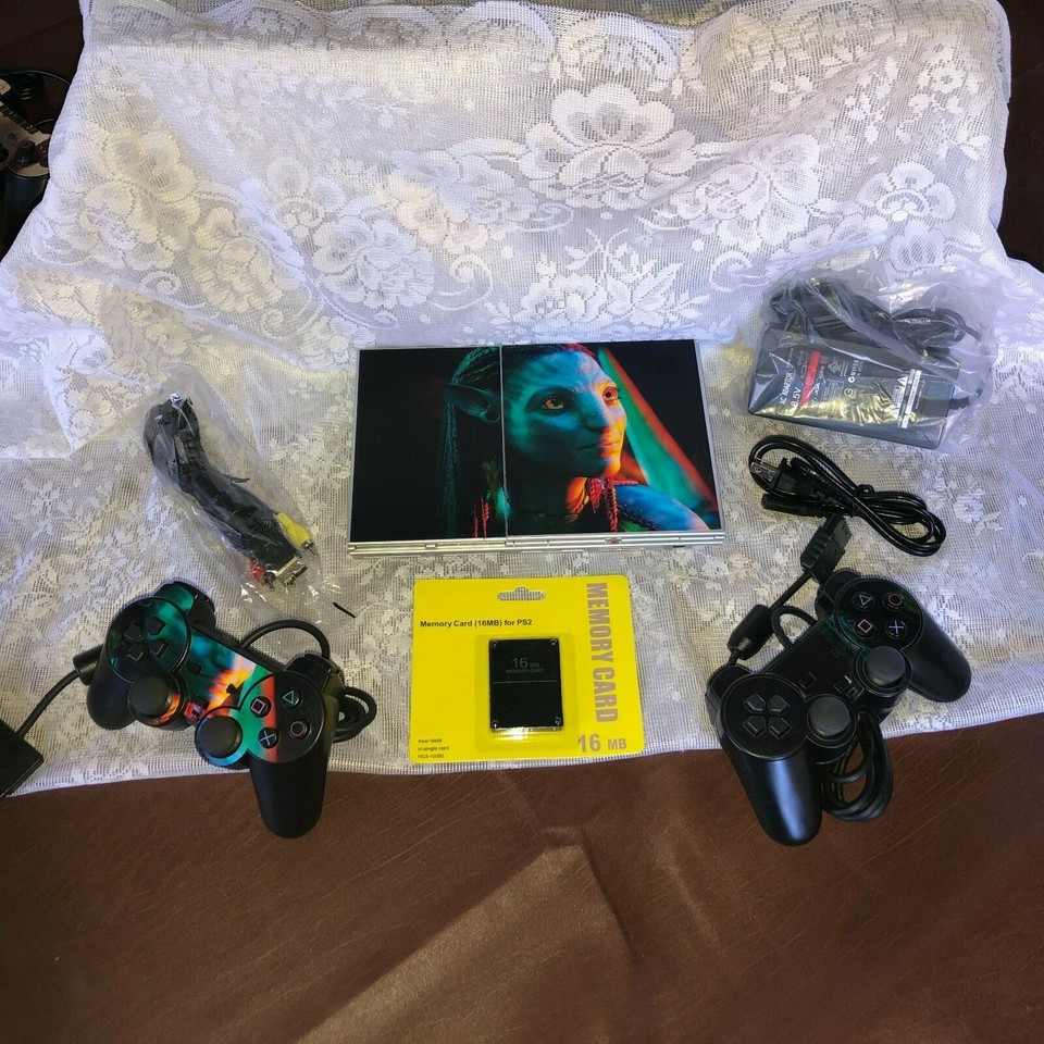 SONY PLAYSTATION 2 PS2 SLIM VINYL SKIN CONSOLE LOT BUNDLE WITH 7 GAMES ...