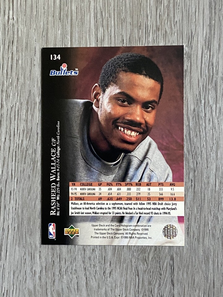 1995-96 NBA Upper Deck | Rasheed Wallace RC | #134 | Washington Bullets | eBay