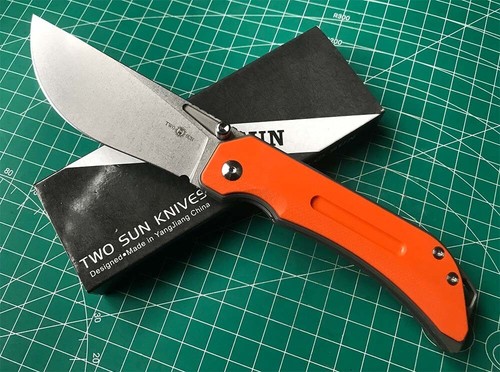 TWO SUN FOLDING KNIFE ORANGE TITANIUM/G10 HANDLE 14C28N PLAIN EDGE ...