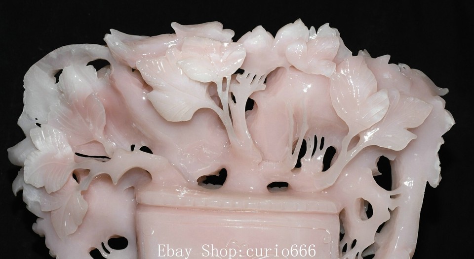 14'' China Natural Pink Xiu Jade Carved Flowers Bird Animal Flower Pot ...