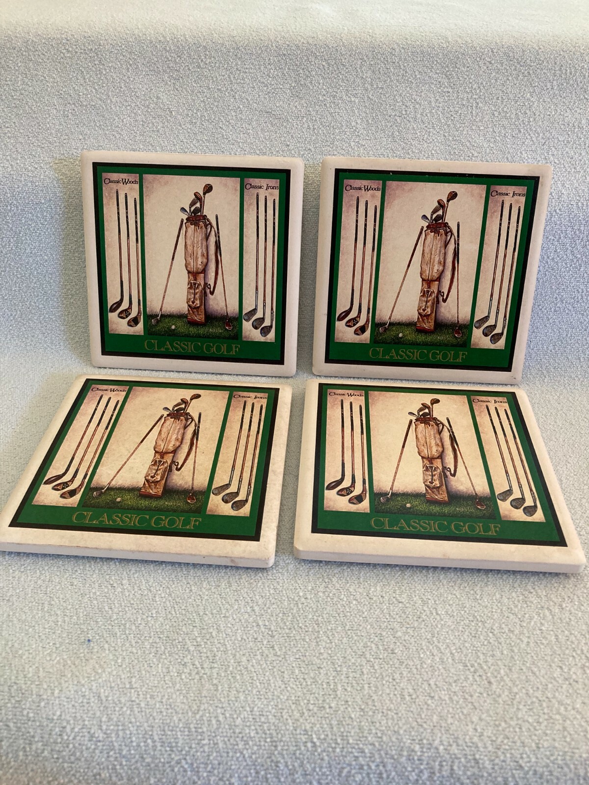AbsorbaStone Classic Golf Club Design Coasters Set of 4 Cork Base ...