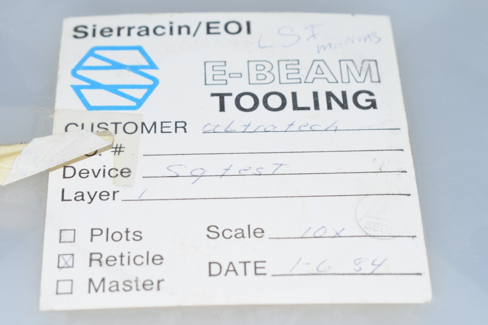 Sierracin EOI Ultratech Stepper E-Beam Tooling SQ Test 10x Scale ...