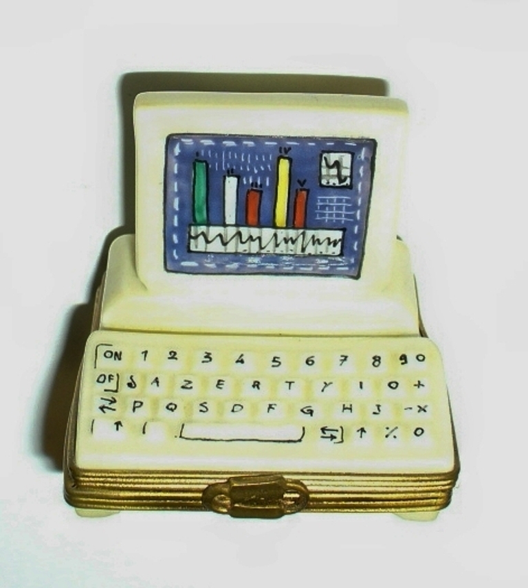 LIMOGES FRANCE BOX ~ PARRY-VIEILLE ~ COMPUTER & GRAPHS & MOUSE ~ PEINT ...