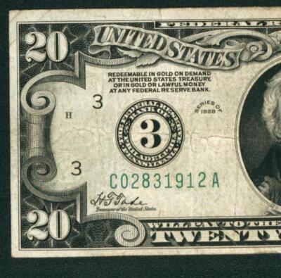 $20 1928 (( Philadelphia )) Federal Reserve Note ** PAPER CURRENCY ...