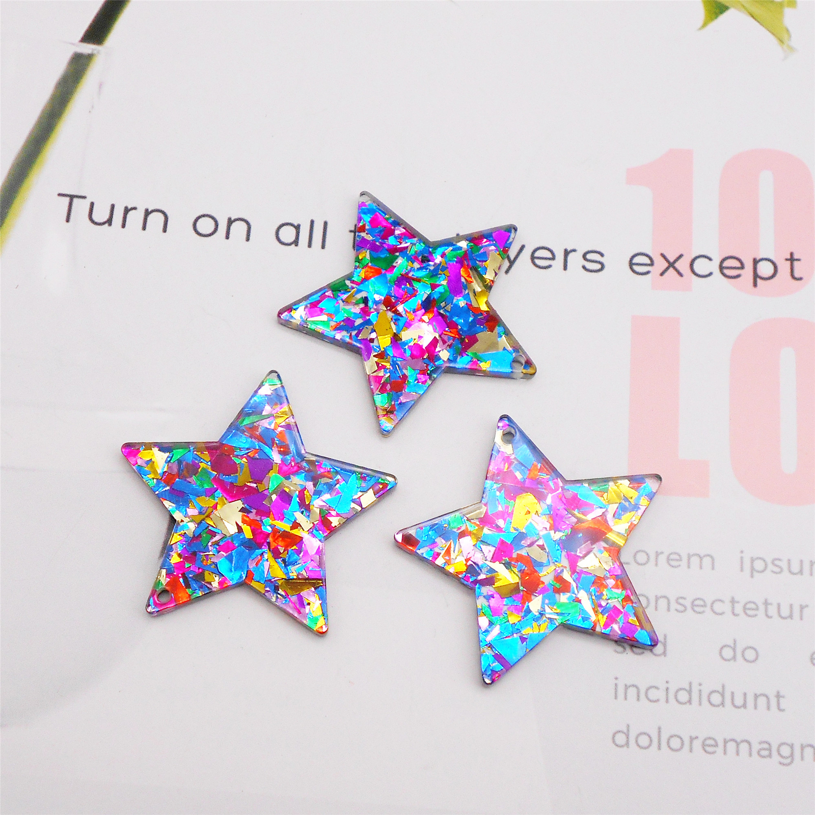 10 pcs Acrylic Star Charm Sequined Pendant Keychain Earring DIY Crafts 34x35 mm | eBay
