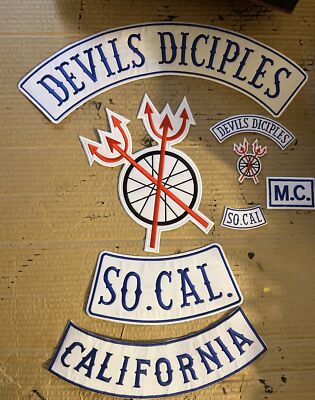 JUMBO DEVILS DICIPLES MC BIKER VEST EMBROIDERED (8) piece PATCH SET-USA ...