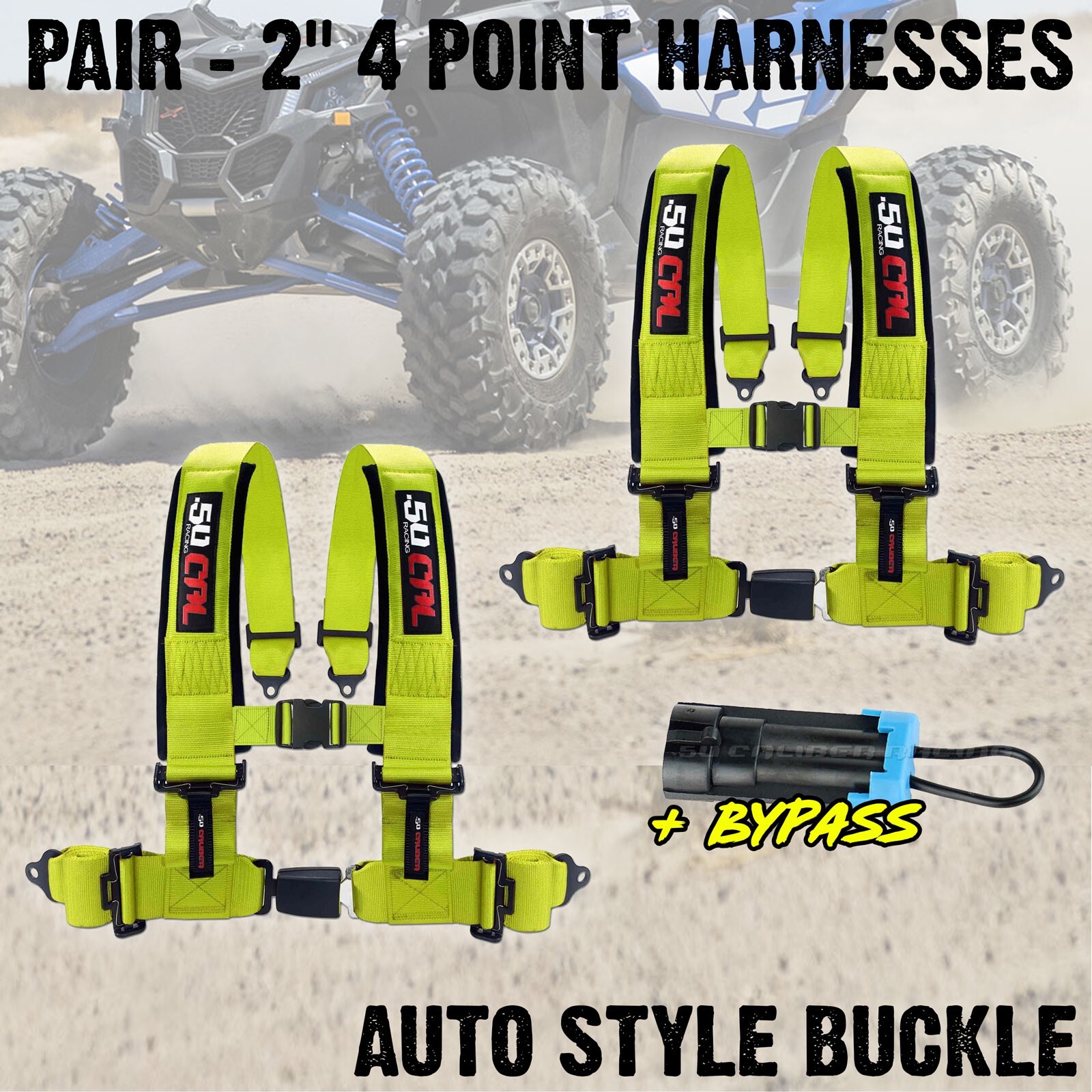 Pair - 2" 4 Point UTV Harness Auto Style Buckle + Bypass RZR X3 ...