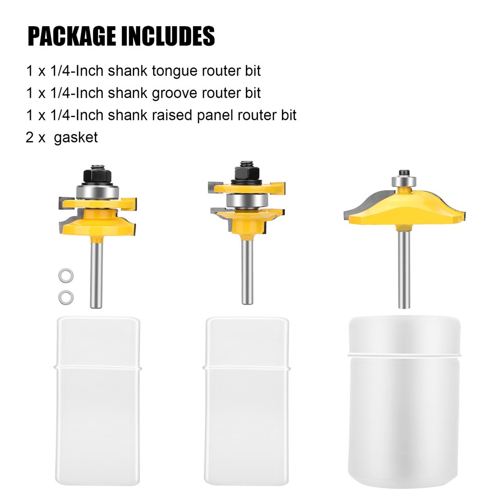 3x Carbide Router Bit Set 1/4" Shank Door Window Panel Cabinet ...