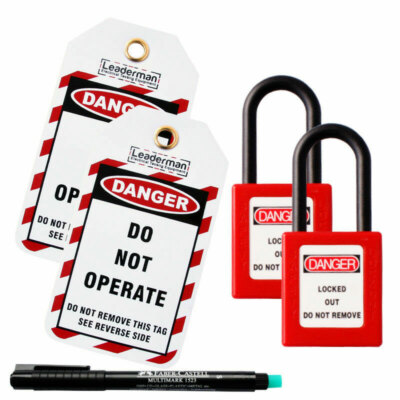 2 x Insulated Nylon Padlocks / 2 x Danger Tags & Pen for Lock Out Off ...