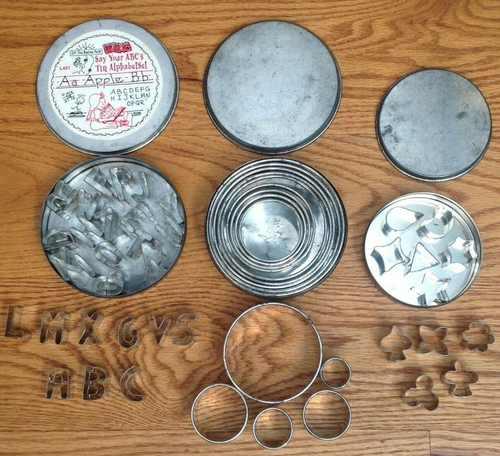 51 VINTAGE METAL COOKIE CUTTER ALPHABET ROUND MINI SHAPES TIN SETS MADE ...