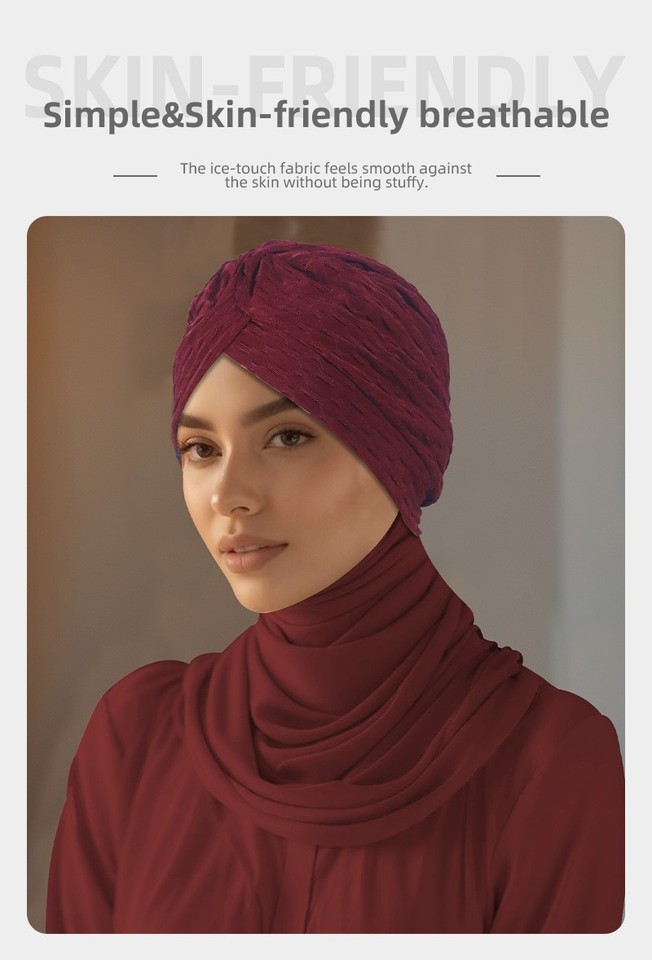 Solid Color Women Hijab Muslim Turban Pleated Beanies Cap Headwear Hat Head Wrap | eBay
