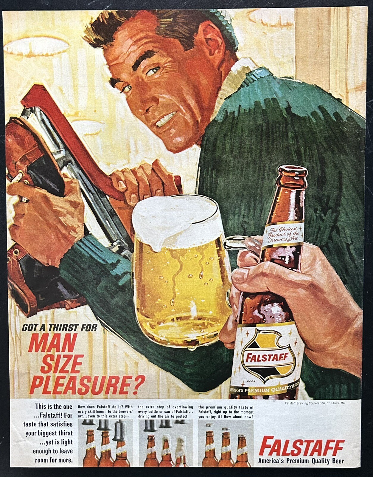Vintage 1964 Falstaff Beer Man Size Pleasure Original LOOK Magazine Ad ...