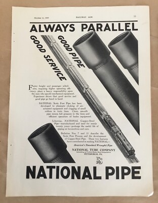 National Pipe print ad vintage 1930 art illustration trains locomotive ...