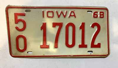 1968 IOWA LICENSE PLATE JASPER COUNTY | eBay