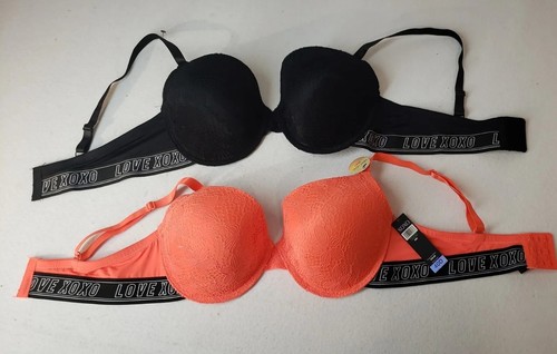 40D 2 Pk XOXO Bras Sexy Tangerine & Black XO2410 UnderWire Lace Molded ...