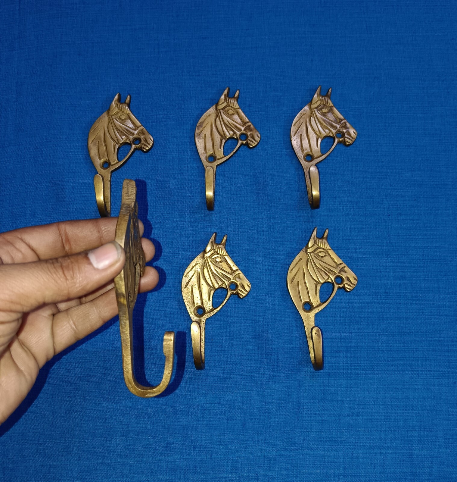 Side Face Horse Design Hook Set of 06 Pieces Brass Animal Wall Hanger ...