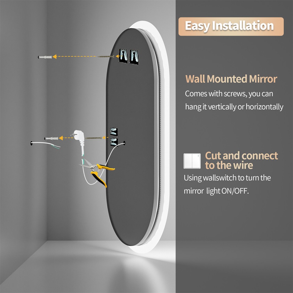 Wisfor Backlit Bathroom Mirror LED Light 3 Colors Anti-Fog Wall Vanity ...
