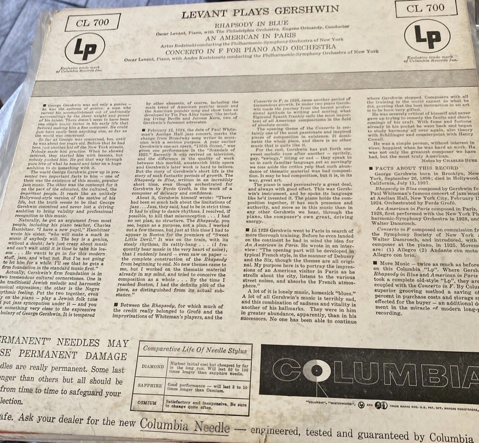 Levant Plays Gershwin – Rhapsody in Blue / An American in Paris Cl 700 ...