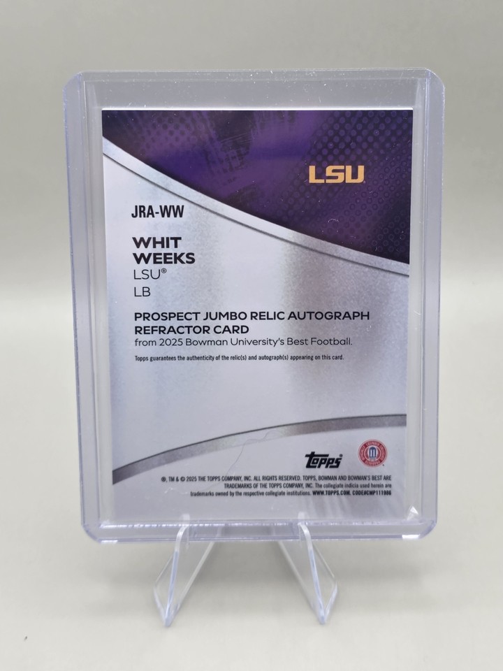 2025 Bowman University Best Whit Weeks #JRA-WW Patch Auto Purple Lava ...