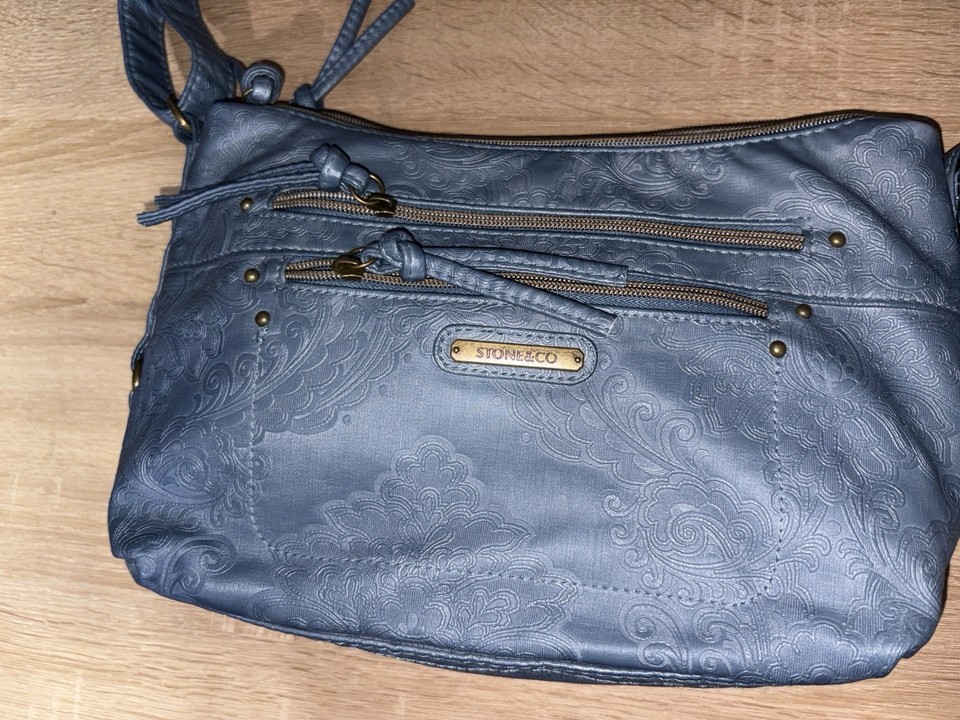 Stone & Co Sophia Embossed Smokey Denim Blue Crossbody Purse Bag NWT | eBay