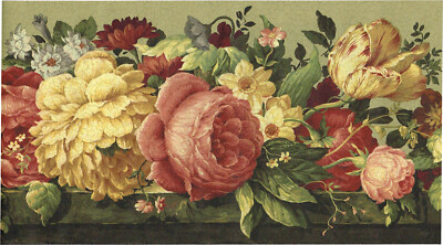 Victorian Red Burgundy Cabbage Rose Floral Crackle GREEN Wallpaper ...