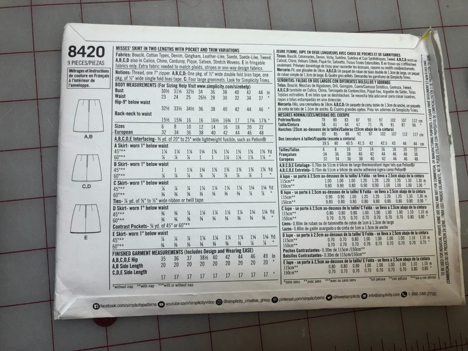 Simplicity 8420, Misses Skirts, Sizes 14-22, UNCUT | eBay